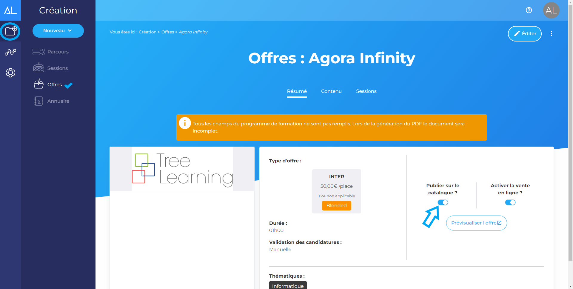Les offres de formation - Support Agora Learning